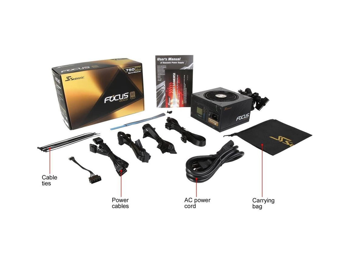 FUENTE DE PODER SEASONIC 750W ATX, GOLD 80 PLUS, FOCUS SEMI - MODULAR, COLOR NEGRO (SSR-750FM)