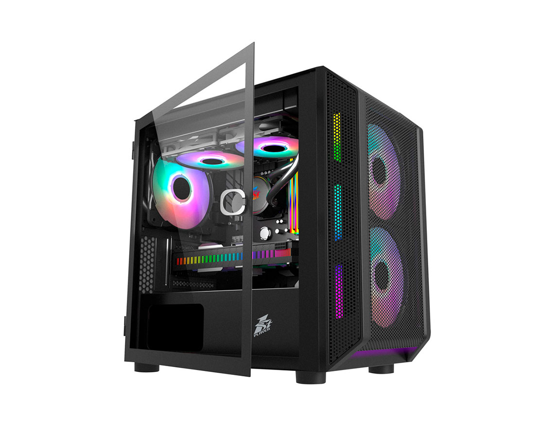 CASE 1STPLAYER D3 ( D3 ) NEGRO | S/ FUENTE | 1 PANEL VIDRIO | LED -RGB