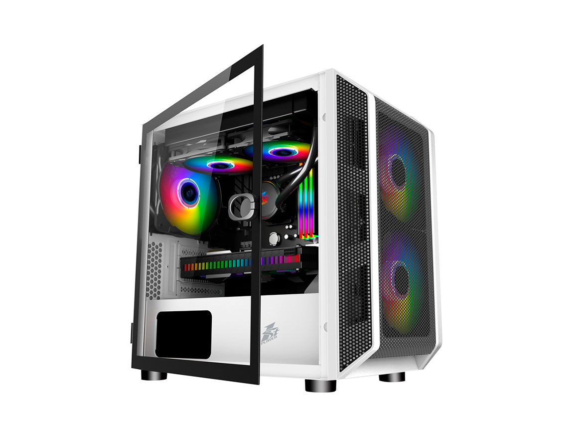CASE 1STPLAYER D3 ( D3 ) BLANCO | S/ FUENTE | 1 PANEL VIDRIO | LED -RGB