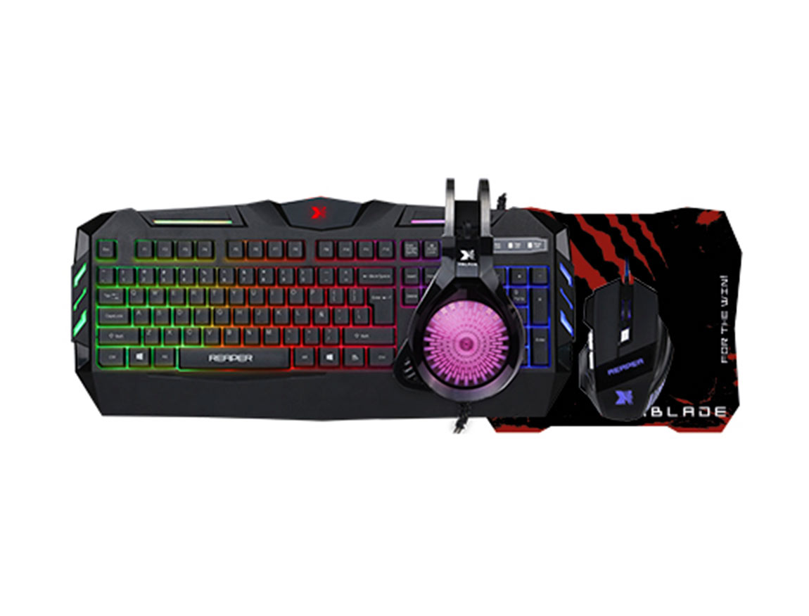 COMBO 4 EN UNO XBLADE REAPER V2, TECLADO CON ILUMINACION LED, MOUSE ...