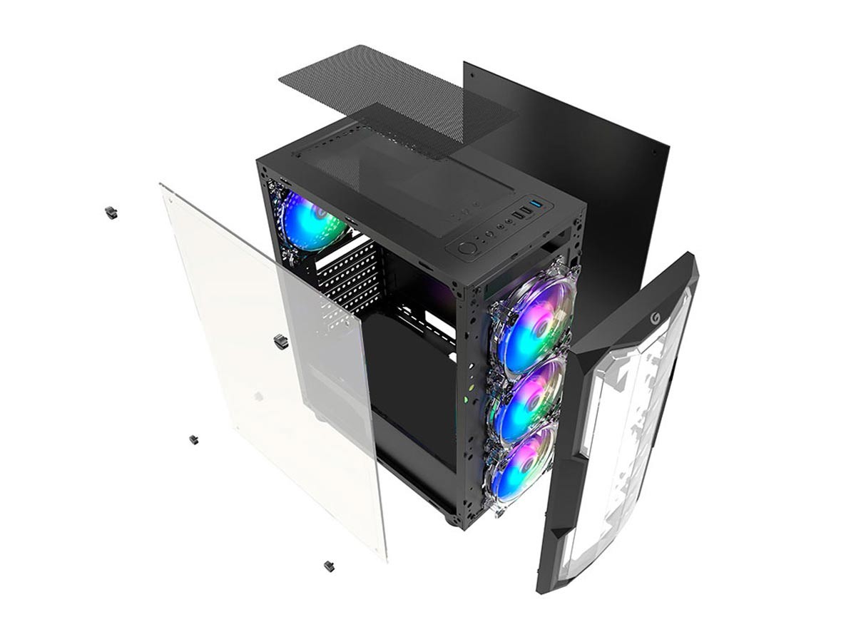 CASE GAMBYTE ZEKTOR SIN FUENTE, CON PANEL LATERAL DE VIDRIO TEMPLADO, 4 VENTILADORES LED ARGB, 3 ...