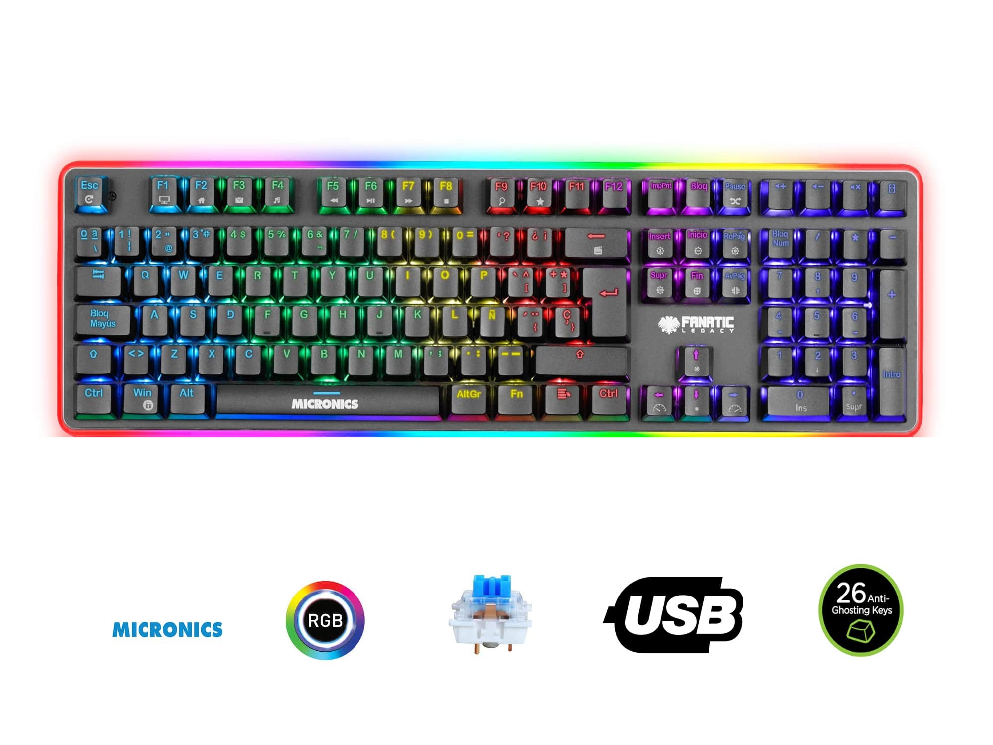 TECLADO MICRONICS GAMER MECANICO LEGACY, CON RETROILUMINACIÓN LED RGB ...