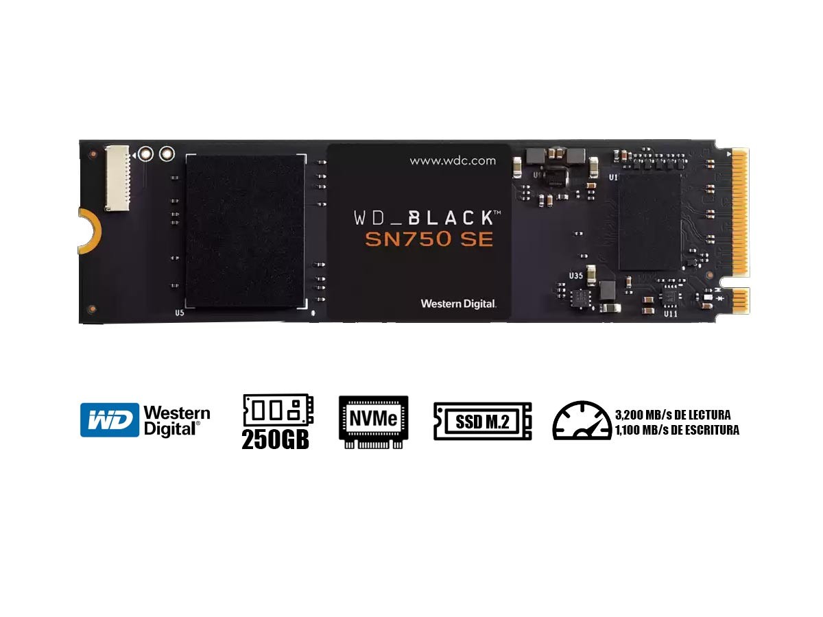 DISCO SOLIDO SSD M.2 PCIE WESTER DIGITAL 250GB SN750, GEN4, NVME, UNIDAD INTERNA ESTADO SOLIDO ...