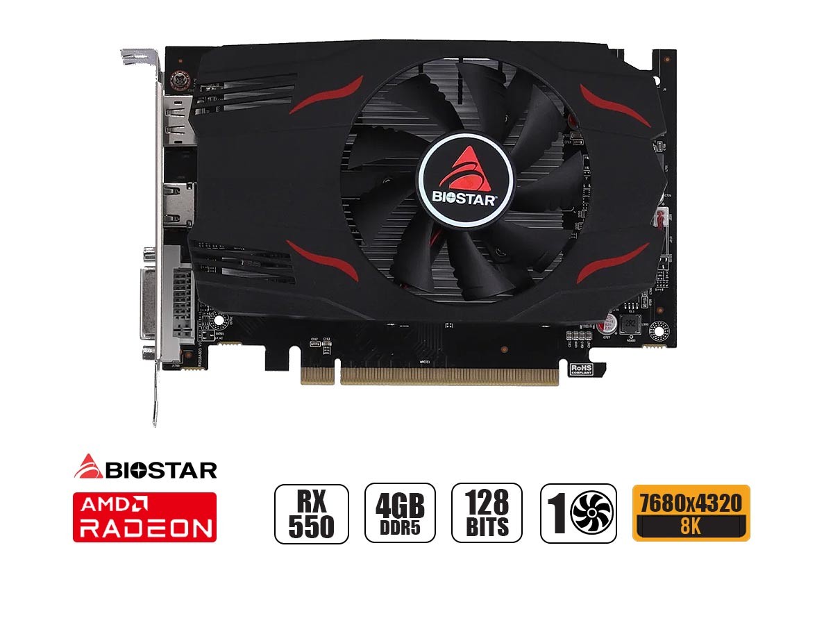 TARJETA DE VIDEO BIOSTAR RADEON GAMER RX 550 4GB DDR5 128 BITS, GRAFICO ...
