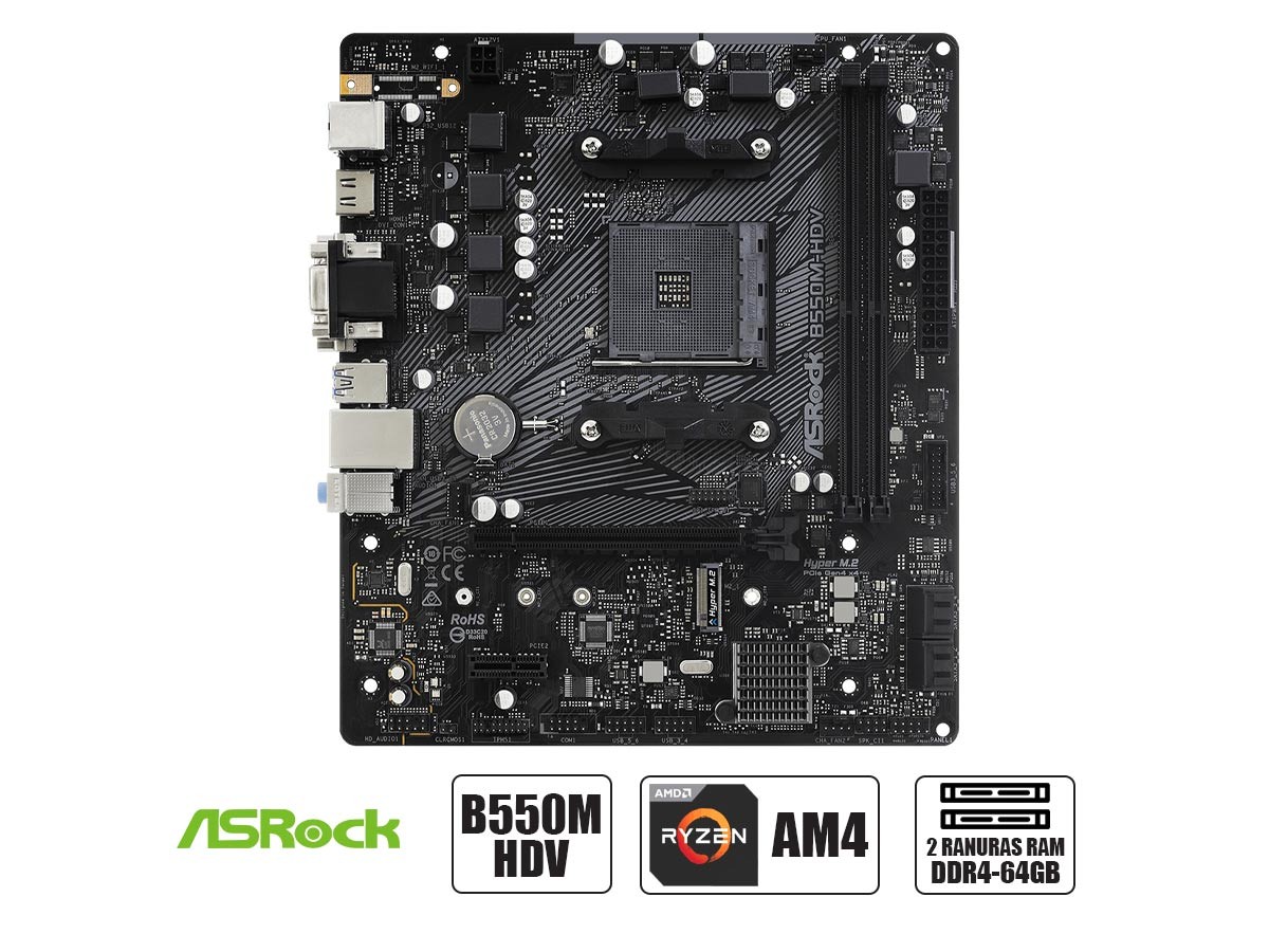 Placa Madre Asrock B550m-hdv (90-mxbdj0-a0uayz) Socket Am4, Ram Ddr4 ...
