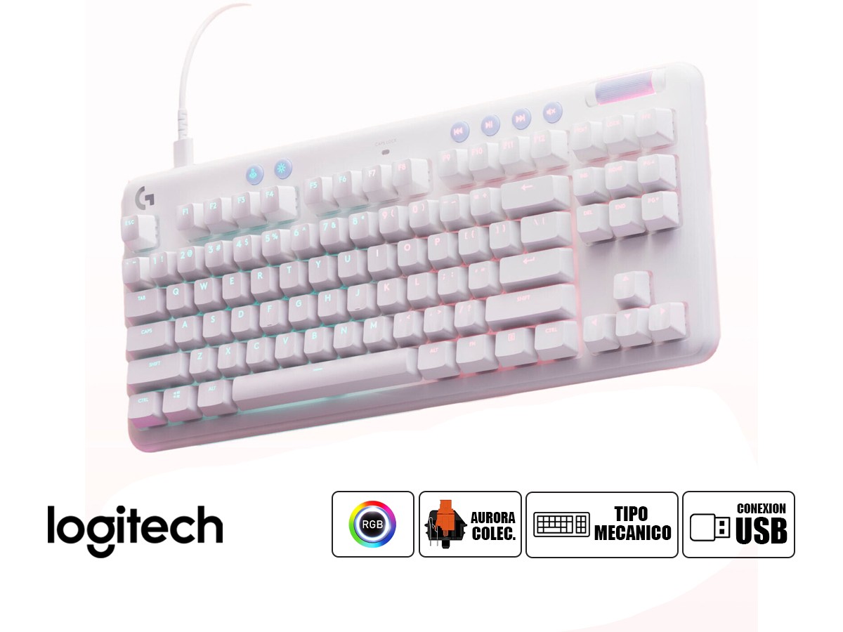 TECLADO LOGITECH, GAMING MECANICO AURORA COLECTION G713, CON ILUMINACION LED RGB, CONEXION USB ...