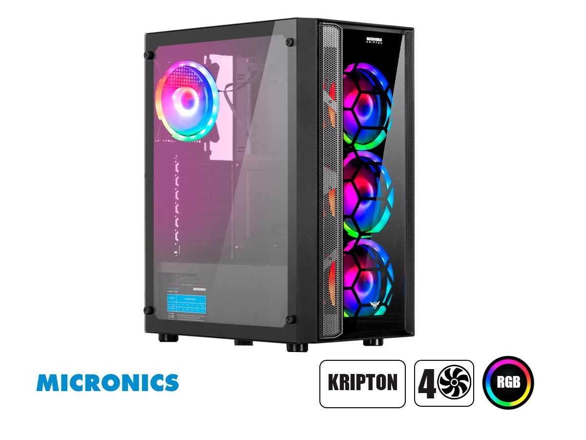 CASE MICRONICS KRIPTON S/ FUENTE 1 PANEL VIDRIO 3 FAN RGB FRONTAL -1 ATRAS (GC836 )