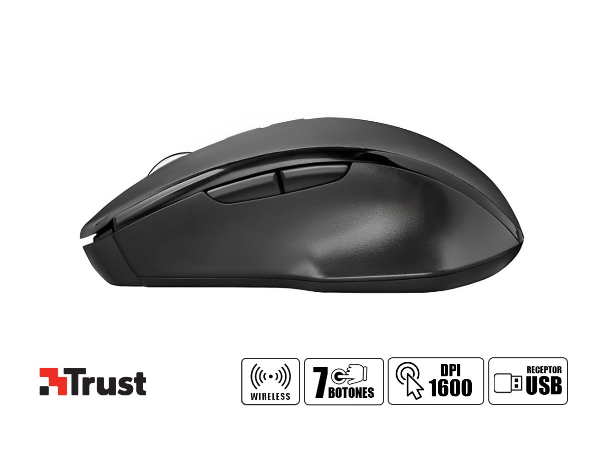 MOUSE INALAMBRICO TRUST THEMO ERGONOMICO, HASTA 1600 DPI, CON RECEPTOR ...