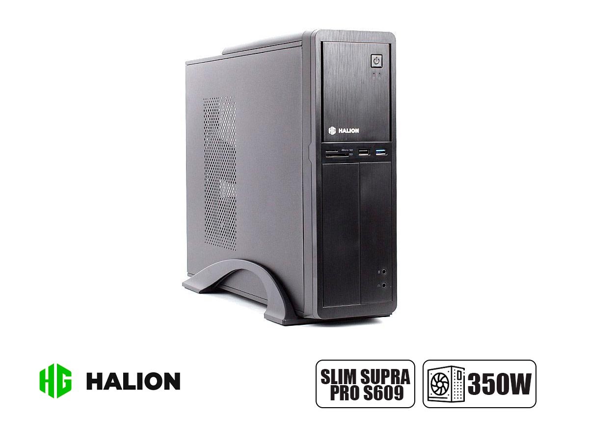 CASE MINI HALION SLIM SUPRA PRO S609 FUENTE 350W, CON PANEL LATERAL DE METAL, 2 PUERTOS USB ...