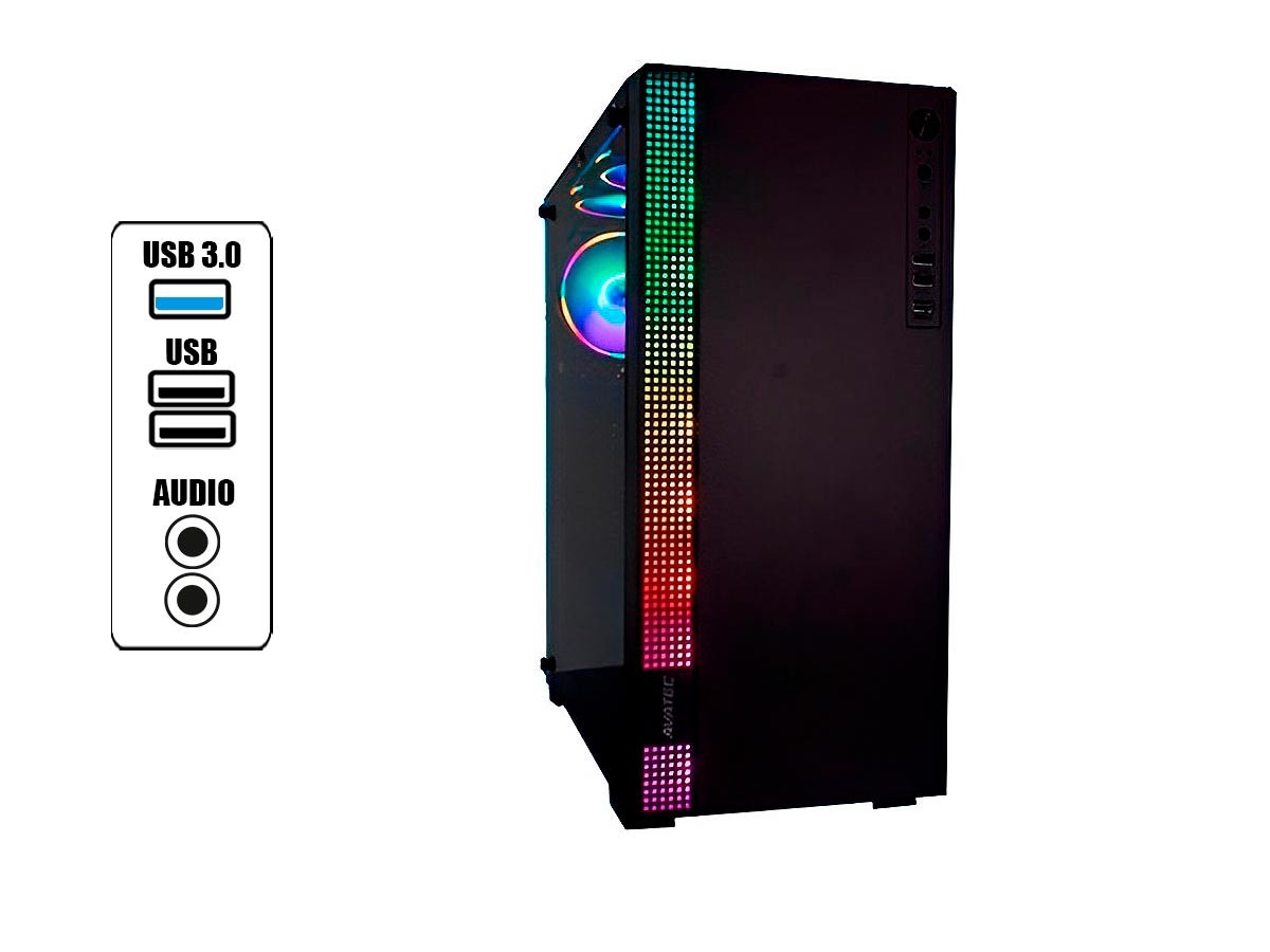 CASE AVATEC FUENTE 550W, CON PANEL DE LATERAL DE VIDRIO TEMPLADO, 3 VENTILADORES LED RGB, 3 ...