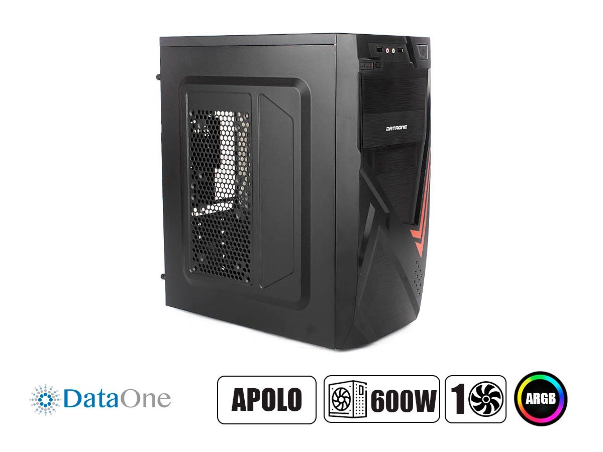 CASE DATAONE APOLO 230W / 600W APOLO 317BR, 2 PUERTOS USB, SALIDA DE AUDIO, COLOR NEGRO (APOLO317BR)