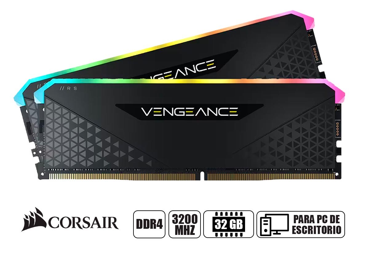 MEMORIA RAM CORSAIR DDR4 32GB (16GBX2), FRECUENCIA 3200 MHZ, VENGEANCE ...