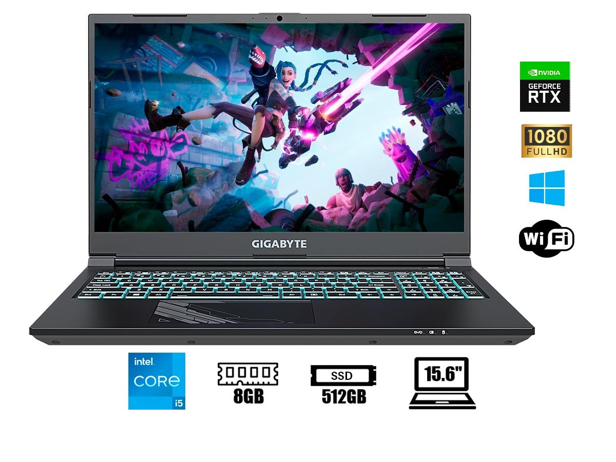 LAPTOP GIGABYTE CORE I5 12500H, G5 MF, GAMINIG 15.6" FHD 144HZ, RAM 8GB, DISCO SSD M.2 512GB ...
