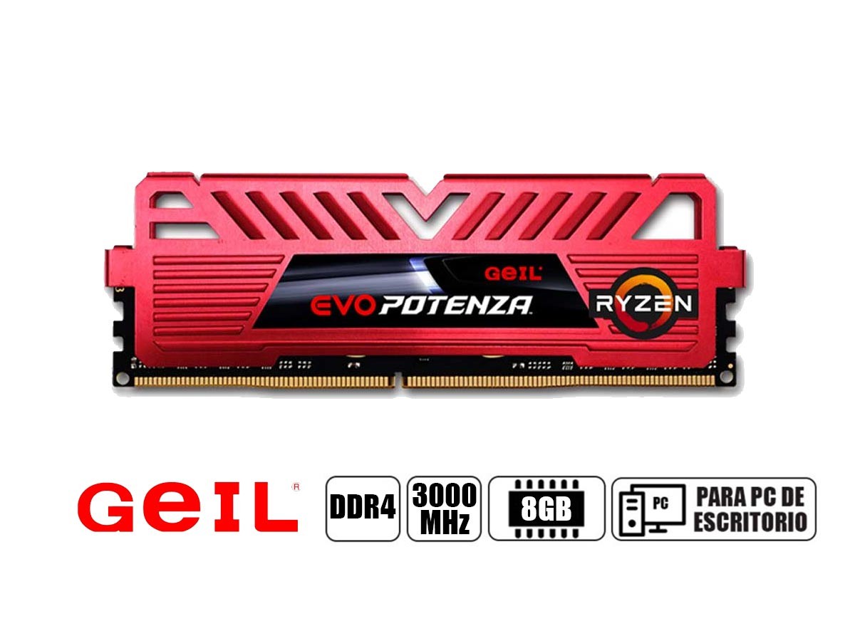 Memoria Ram Geil Ddr4 8gb Evo Potenza (gapr48gb3000c16asc) 3000 Mhz, Rojo
