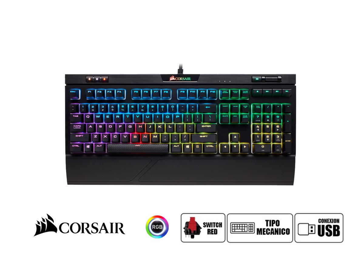 TECLADO CORSAIR GAMER MECANICO STRAFE MK.2, CON ILUMINACION RGB LED, SWITCH ROJO (CH-9104110-SP)