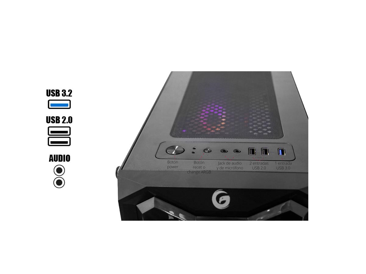 CASE GAMBYTE ZEKTOR SIN FUENTE, CON PANEL LATERAL DE VIDRIO TEMPLADO, 4 VENTILADORES LED ARGB, 3 ...