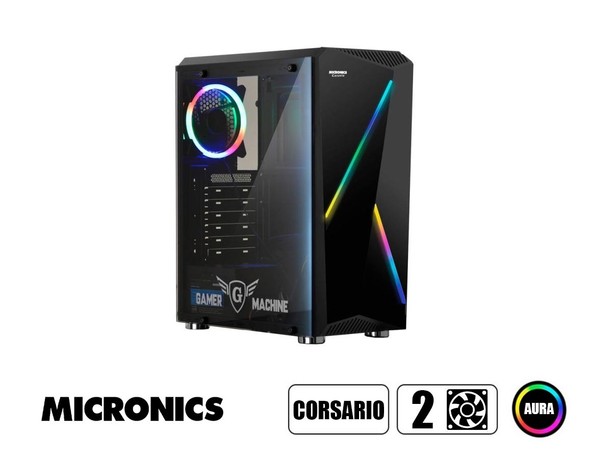 CASE MICRONICS CORSARIO SIN FUENTE NEGRO 1 PANEL VIDRIO LED (MIC GC802)