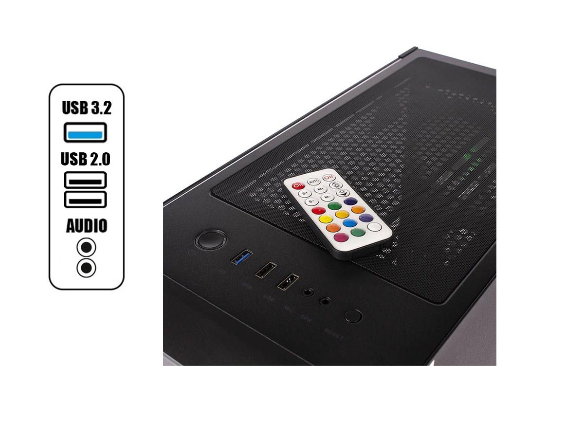 CASE HALION MIRAGE S/ FUENTE 1 PANEL VIDRIO 4 LED - RGB (MIRAGE C302)