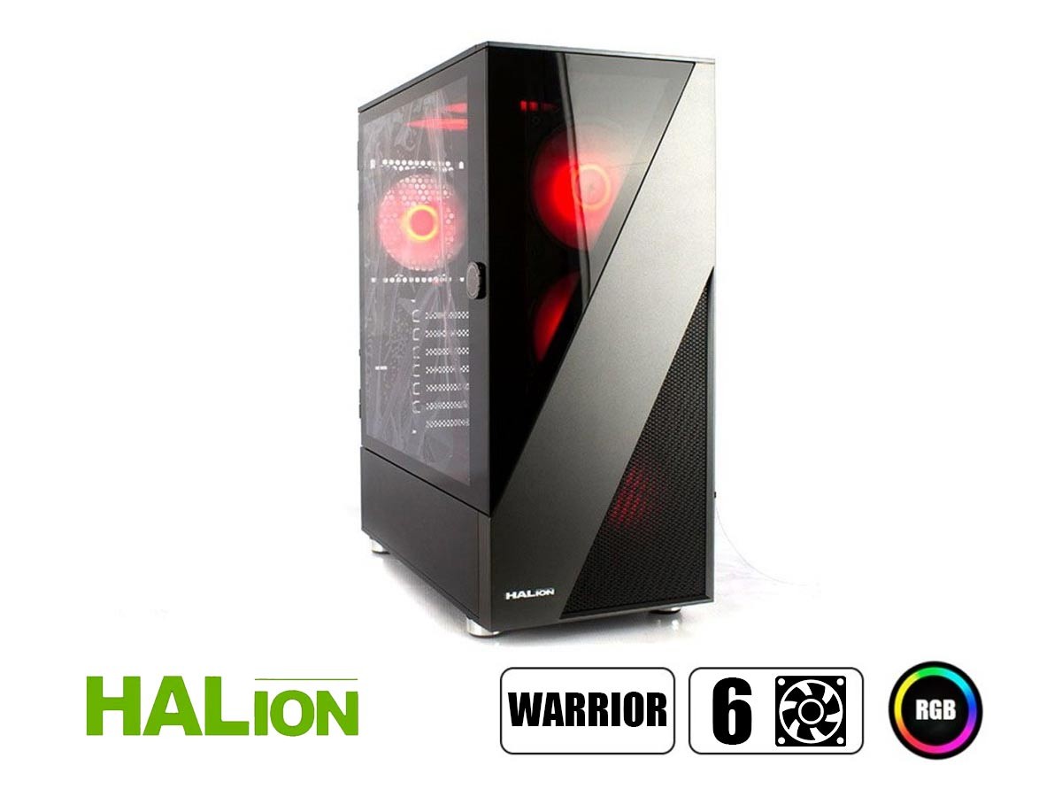 CASE HALION WARRIOR SIN FUENTE, CON PANEL LATERAL DE VIDRIO TEMPLADO, 6 ...