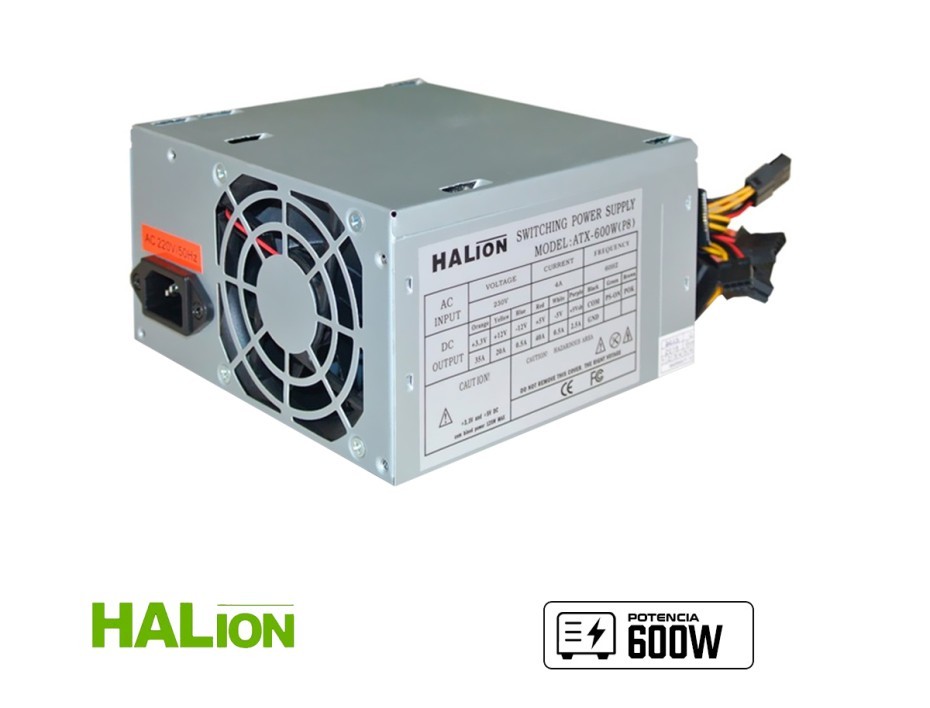 FUENTE DE PODER MINI HALION 600W ATX600 (MICRO ATX-600W P8) ATX | P8 M | NO MODULAR | GRIS