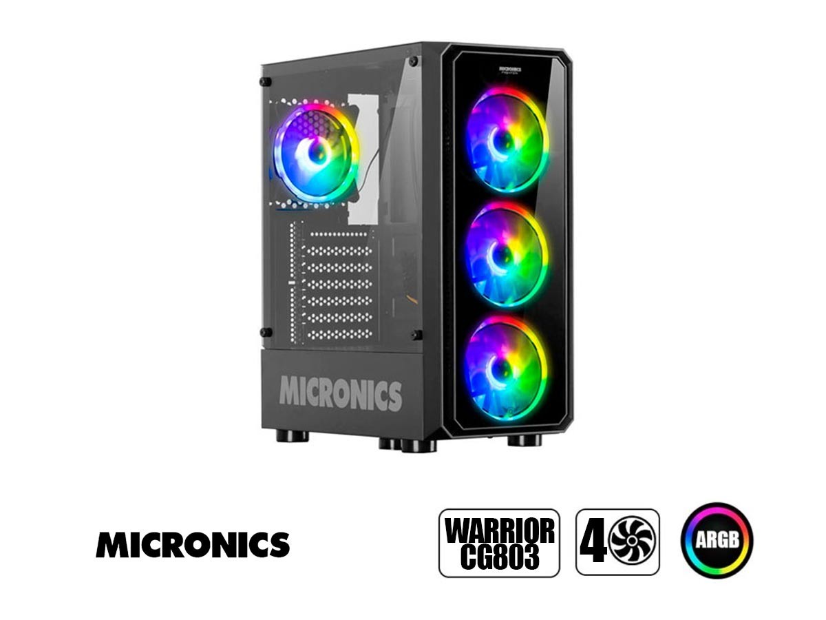 CASE MICRONICS WARRIOR CG803 BLACK, CON PANEL LATERAL DE VIDRIO ...