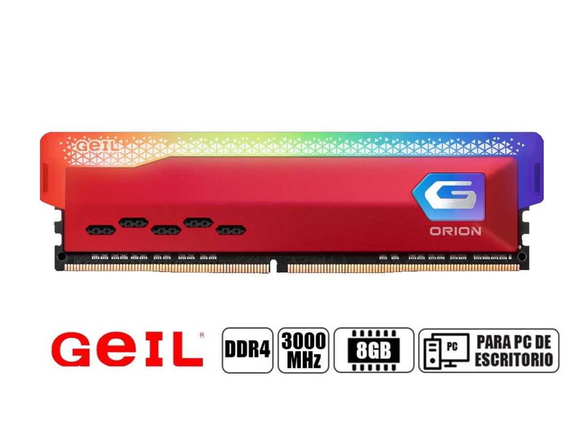 Memoria Ram Geil Ddr4 8gb Orion (gaosg48gb3000c16asc) 3000 Mhz, Rojo, Rgb