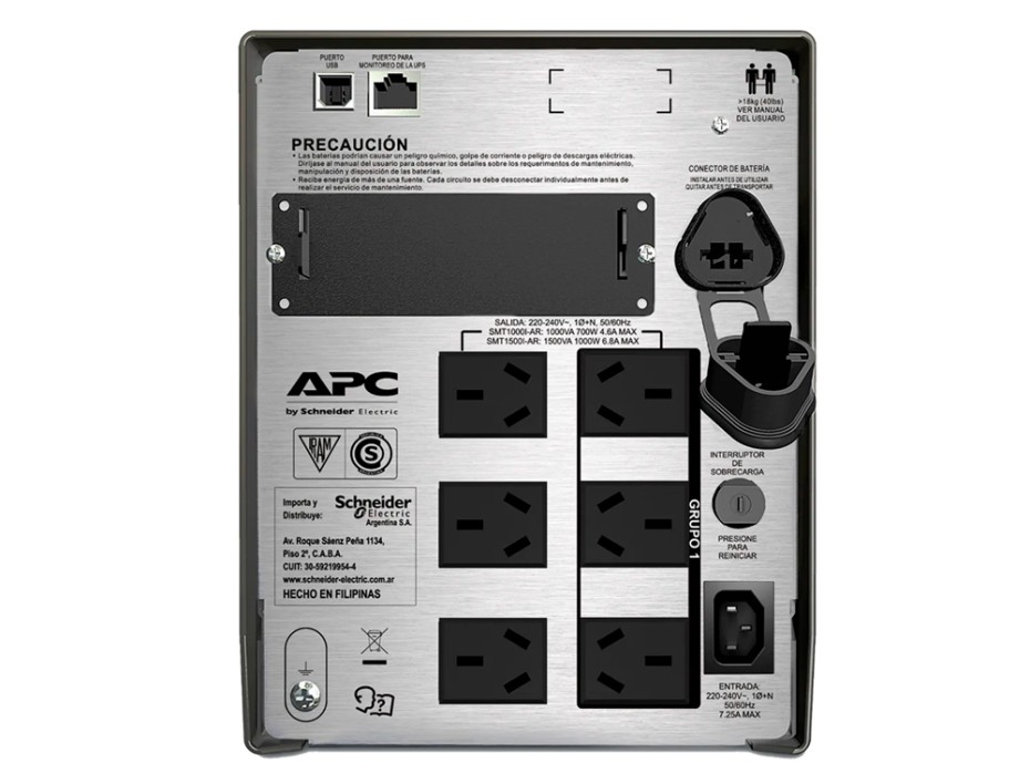 UPS SMART APC SMT1500I, 1500VA, 1000W, 230V, 8 TOMAS C13. + TARJETA DE RED ADMIN
