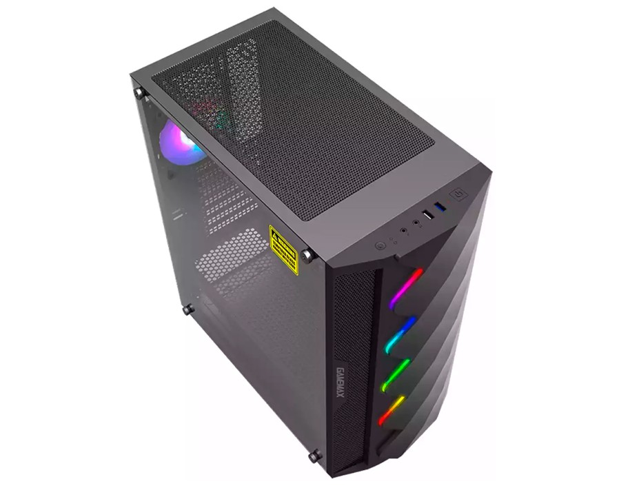 CASE GAMEMAX BLACK DIAMOND SIN FUENTE, CON PANEL DE VIDRIO TEMPLADO, 1 VENTILADOR LED ARGB, 2 ...