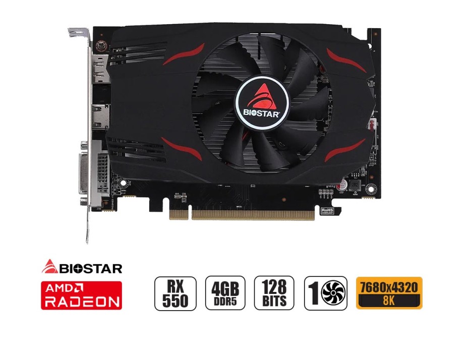 TARJETA DE VIDEO BIOSTAR RADEON GAMER RX 550 4GB DDR5 128 BITS, GRAFICO PARA VIDEOJUEGOS, 1 ...