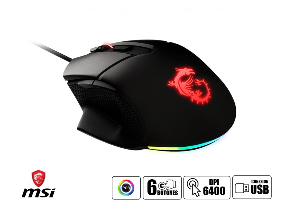 MOUSE MSI CLUTCH GM20 GAMING ELITE, SENSOR HASTA 6400 DPI, ILUMINACION ...