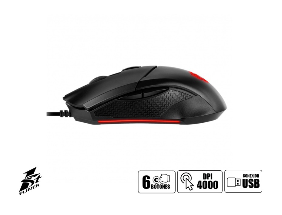 MOUSE GAMING 1STPLAYER, SENSOR HASTA 4000 DPI, ILUMINACION RGB, CON 6 ...