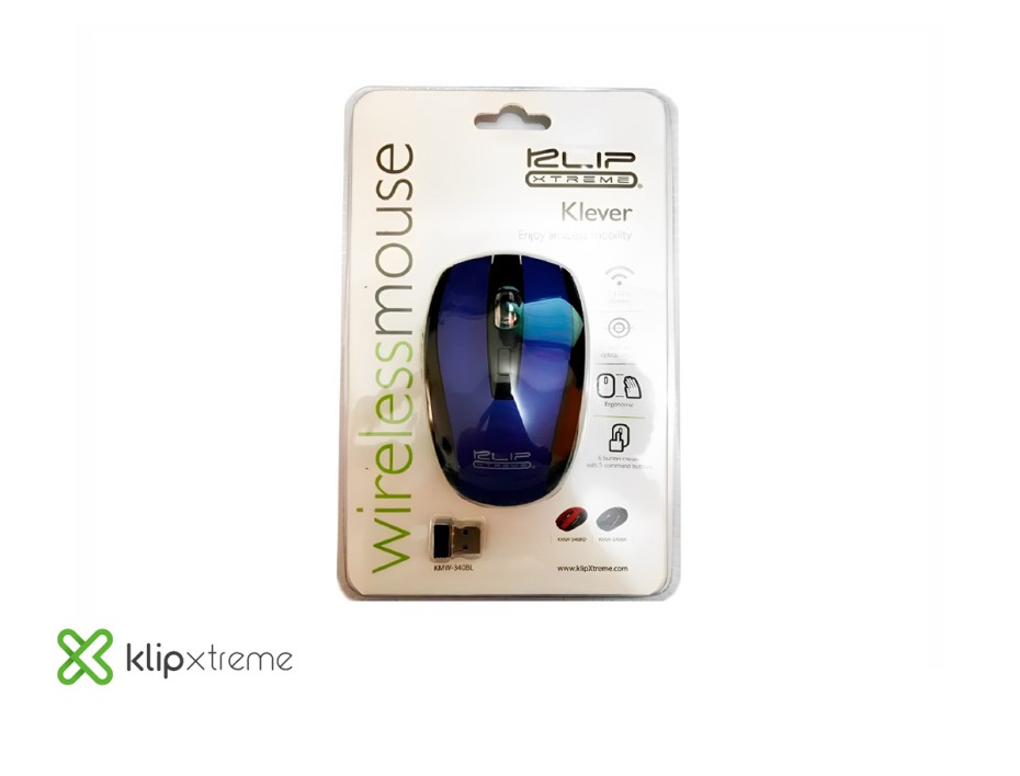 MOUSE INALAMBRICO KLIP KLEVER, HASTA 1600 DPI, CON RECEPTOR USB, DISEÑO ERGONOMICO, 6 BOTONES ...