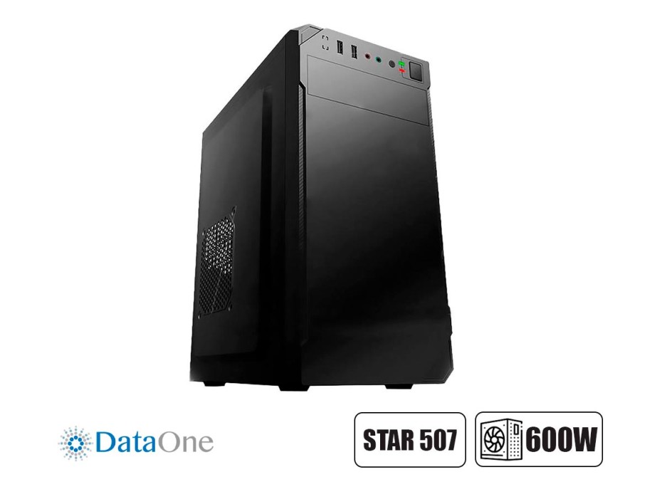 CASE DATAONE STAR 507, FUENTE 230 / 600W, CON PANEL DE METAL, 2 PUERTOS USB, SALIDA DE AUDIO ...
