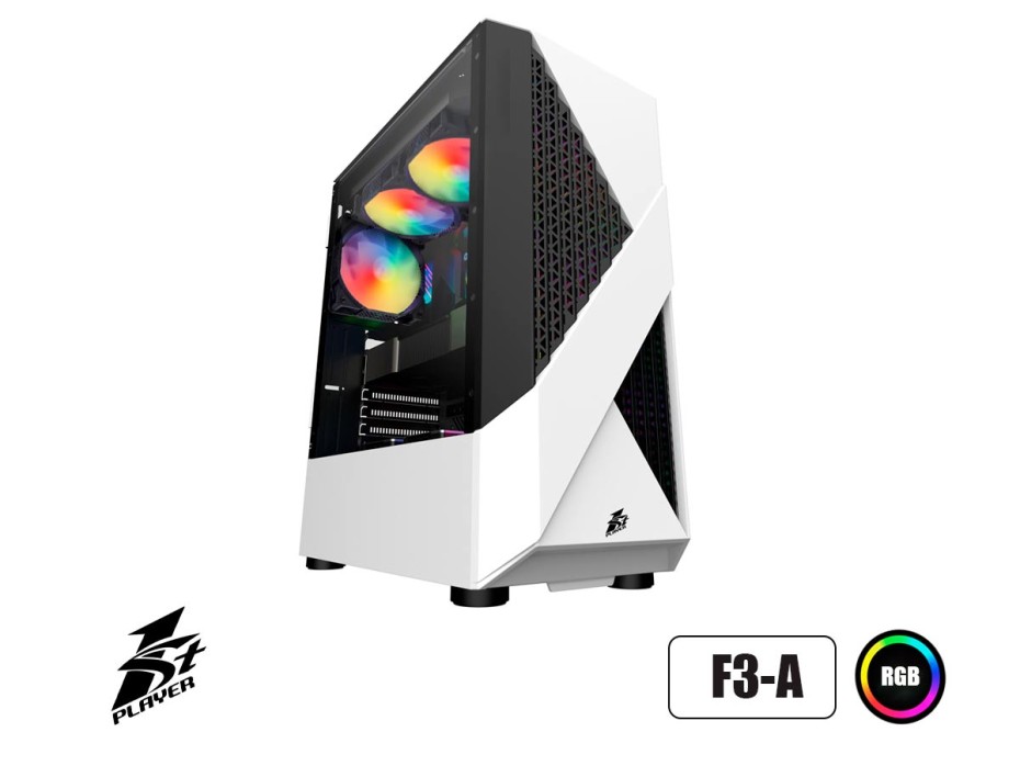 CASE 1STPLAYER F3-A S/ FUENTE | BLANCO/NEGRO 2 PANEL VIDRIO LED -RGB (F3-A)