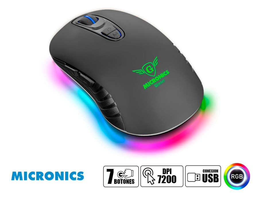 MOUSE MICRONICS WINNER 802, MOUSE GAMER ILUMINACION RGB, 7 BOTONES ...