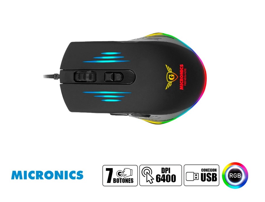 MOUSE MICRONICS RENEGADE 801, MOUSE GAMER ILUMINACION RGB, 7 BOTONES ...