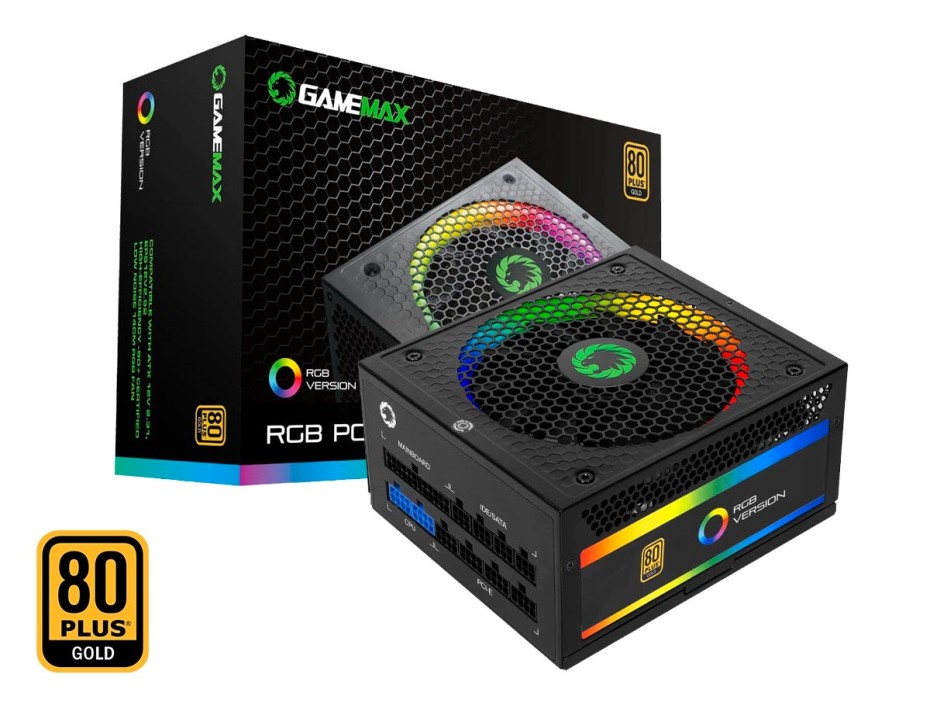 FUENTE DE PODER GAMEMAX 750W ATX, GOLD 80 PLUS, GRGB-750, CON RGB, MODULAR, COLOR NEGRO (GRGB-750W