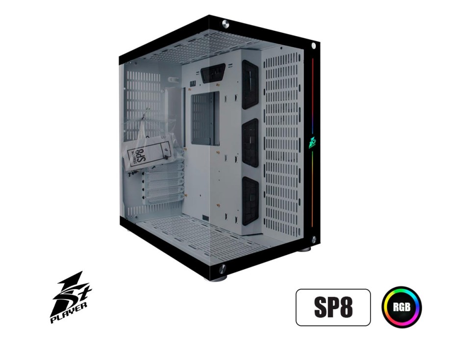 CASE 1STPLAYER STEAMPUNK SP8 S/ FUENTE | BLANCO | 2 PANEL VIDRIO LED ...