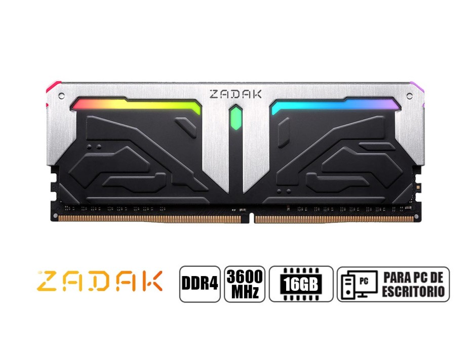 MEMORIA RAM ZADAK DDR4 16GB, FRECUENCIA 3600 MHZ, SPARK NEGRO RGB LED ...