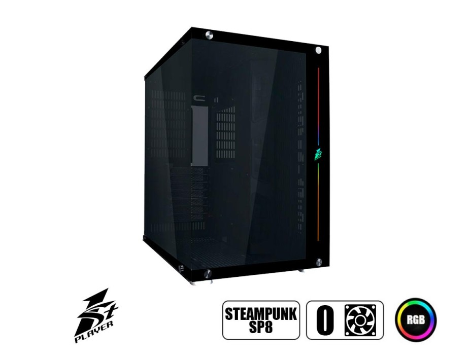 CASE 1STPLAYER STEAMPUNK SP8 S/ FUENTE | NEGRO | 2 PANEL VIDRIO LED ...