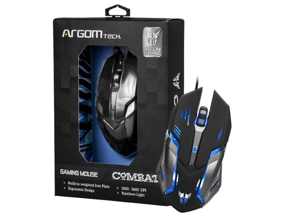 MOUSE ARGOMTECH COMBAT MS40 GAMING, SENSOR HASTA 2400 DPI, ILUMINACION ...