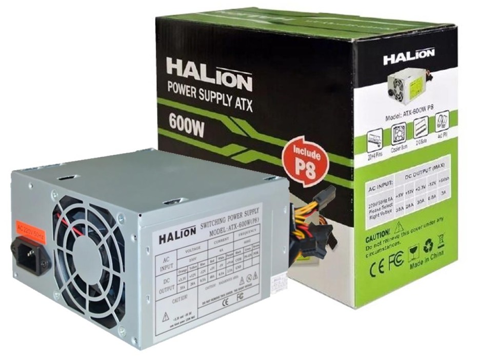FUENTE DE PODER MINI HALION 600W ATX600 (MICRO ATX-600W P8) ATX | P8 M | NO MODULAR | GRIS