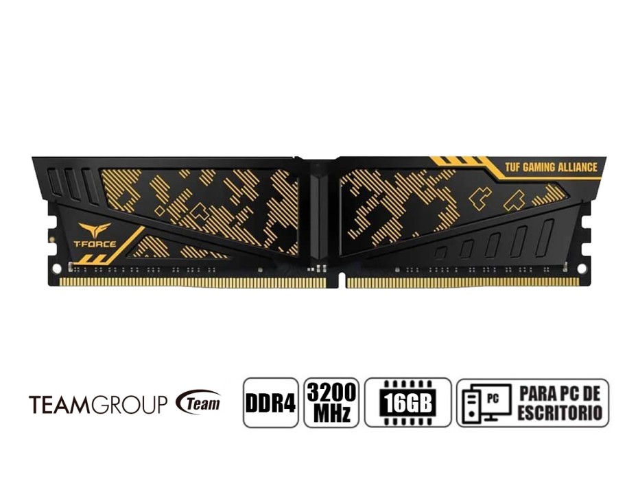 MEMORIA RAM TEAMGROUP DDR4 16GB, FRECUENCIA 3200 MHZ, VULCAN TUF YELLOW ...