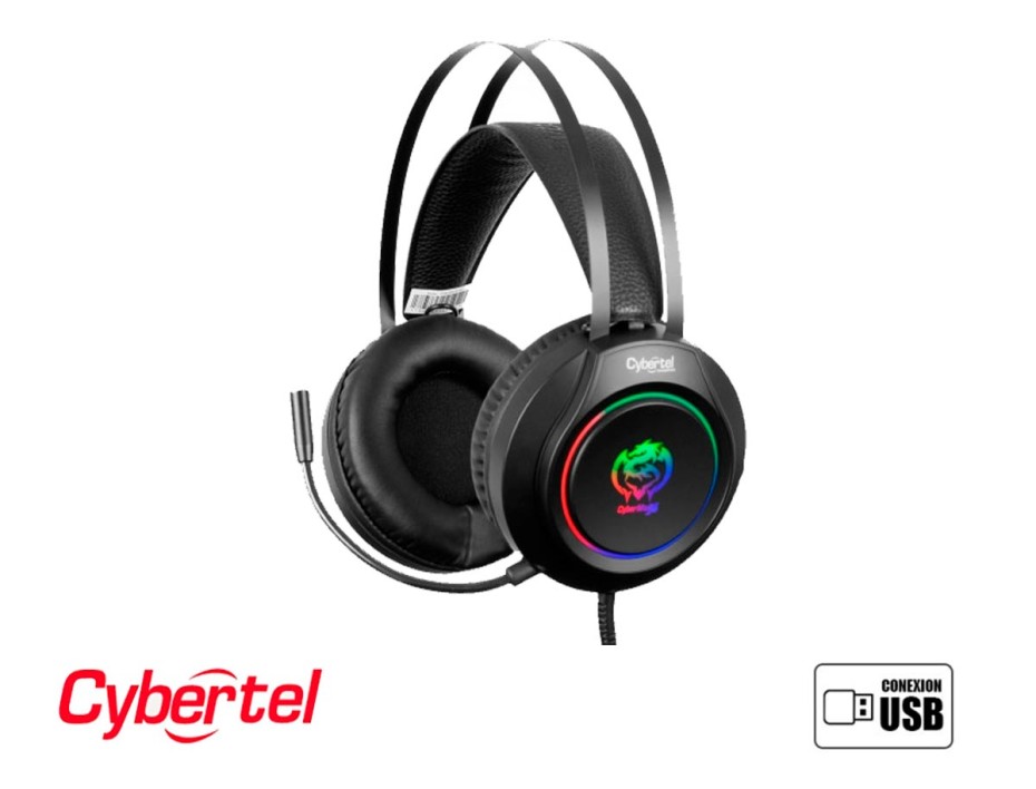 AURICULAR CYBERTEL GAMING, CON MICROFONO,CONEXION A USB 5.1, CONTROL DE VOLUMEN, LUZ LED RGB ...