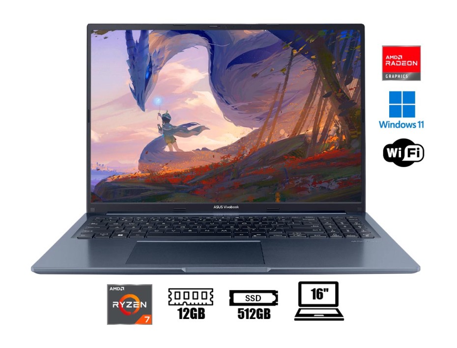 LAPTOP ASUS VIVOBOOK M1603QA-R712512 AMD RYZEN 7 5800HS, 16" 1600X768 ...