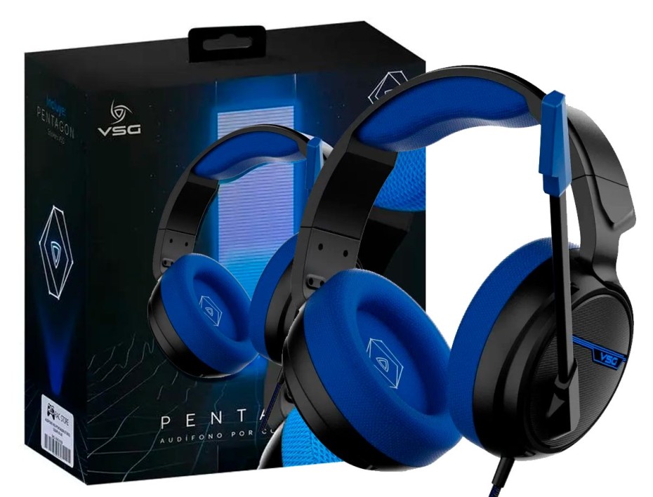 AURICULAR VSG GAMING PENTAGON BLUE, CON MICROFONO, CONEXION JACK-USB ...