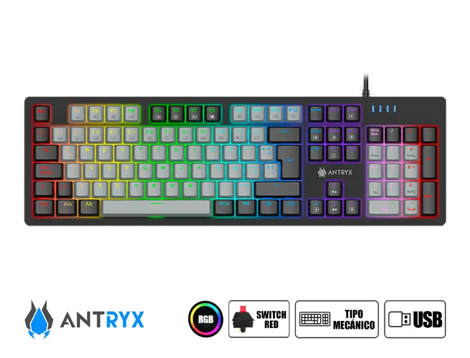 Combo 2 En Uno Antryx Chrome Storm Gc-5600 (agc-5600kre-sp) Switch Red, Led Rgb, Negro, Mouse 7 ...