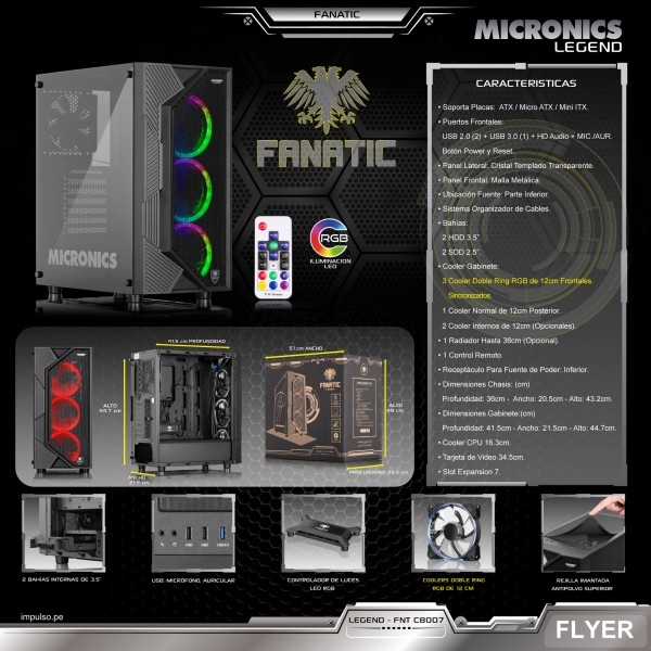 CASE MICRONICS FANATIC LEGEND NEGRO 1 PANEL VIDRIO FAN RGB MALLA MIXTA ...